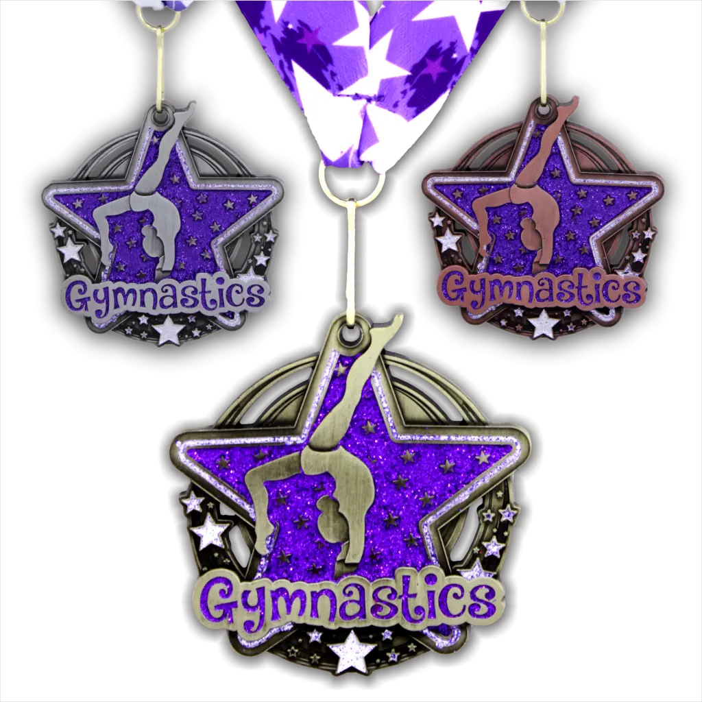 2-3/4" Female Gymnastics Purple Star Dazzle Series Medal | A-1 Awards, Inc.